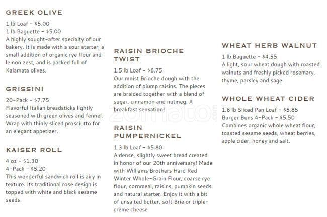 Menu at Macrina Bakery, Seattle, 615 W McGraw St