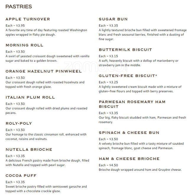 Menu at Macrina Bakery, Seattle, 615 W McGraw St
