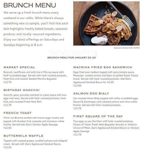 Menu at Macrina Bakery, Seattle, 615 W McGraw St