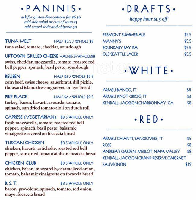 Menu at Yellow Dot Cafe, Seattle, 301 Westlake Ave N