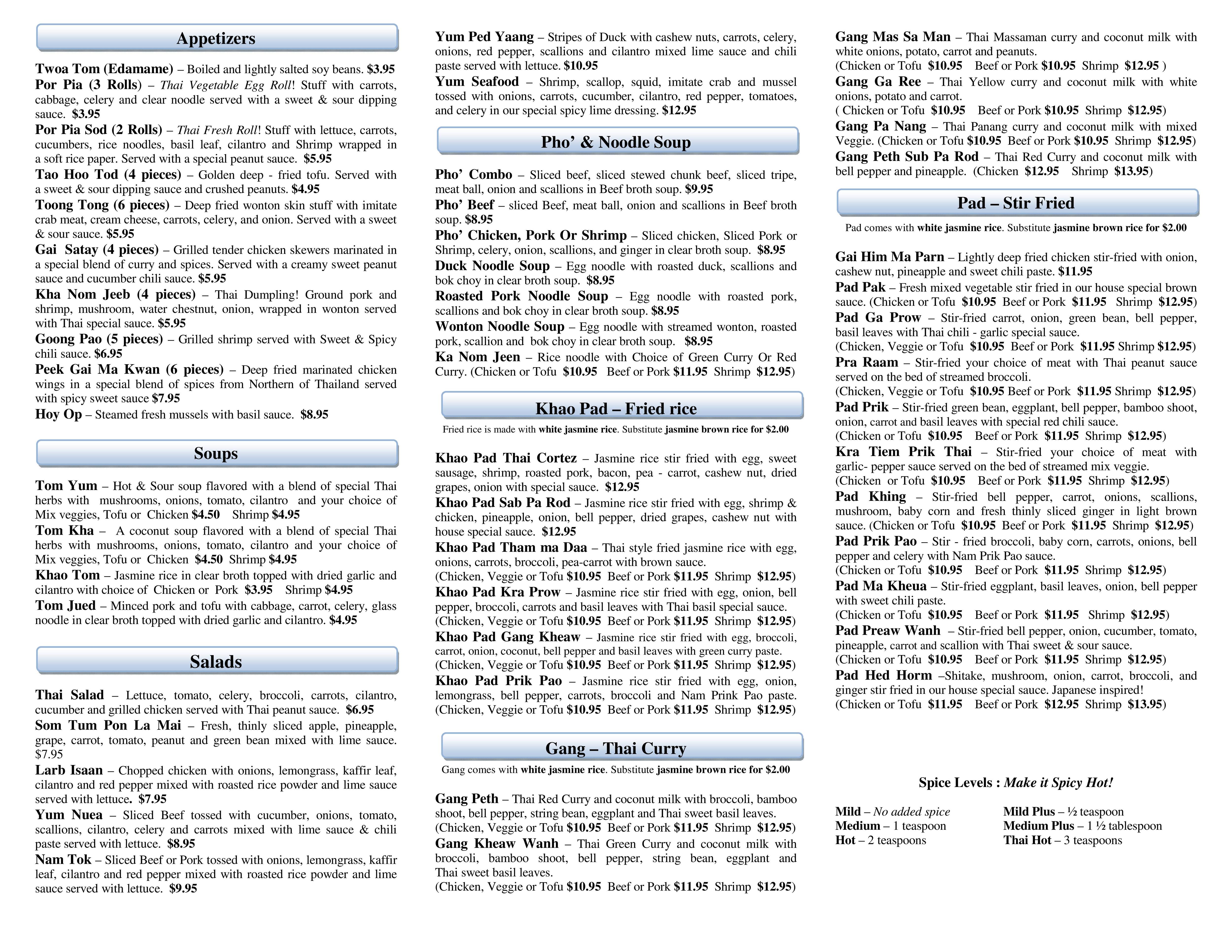 Menu at Thai Cortez & Sushi restaurant, Cortez