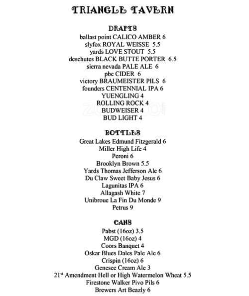 Triangle Tavern Menu, Menu for Triangle Tavern, Passyunk Square ...