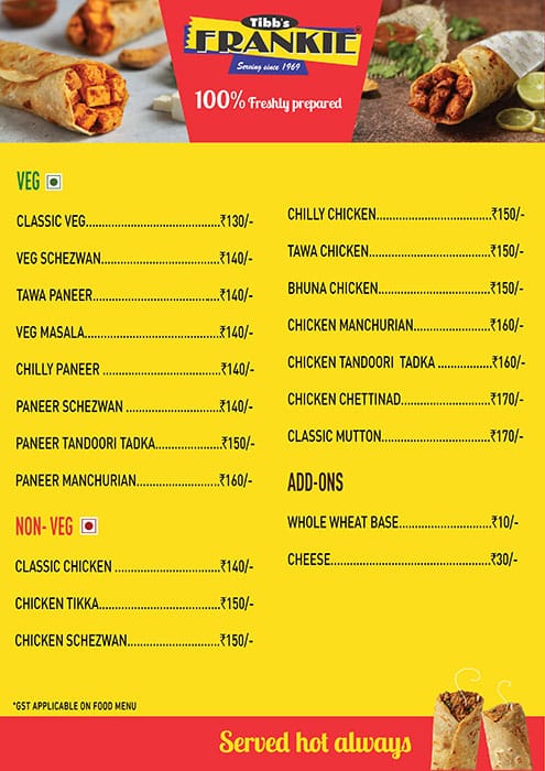 Menu of Tibb's Frankie - Serving Rolls Since 1969, Malad West, Mumbai