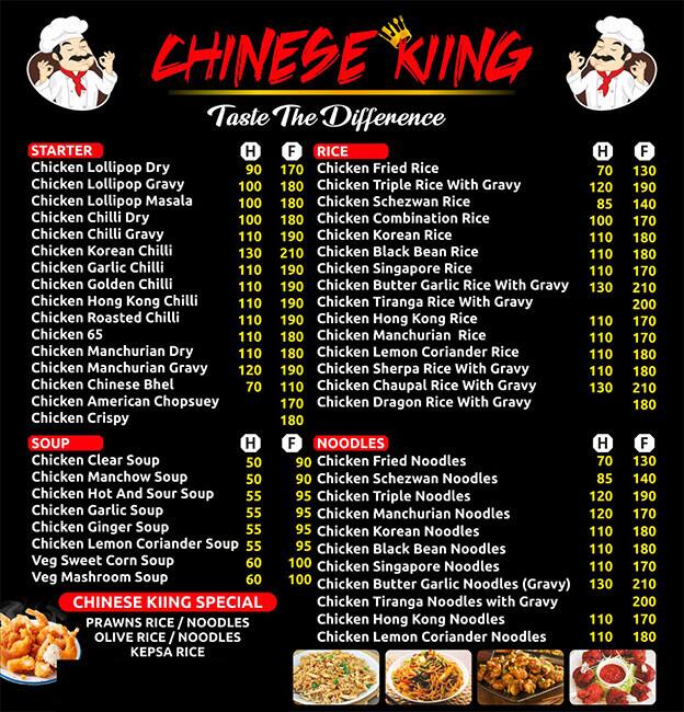 Menu of Chinese Kiing, Chembur, Mumbai