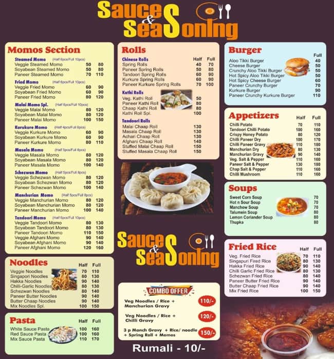 Menu of The Sauces & Seasoning, Durga Puri, New Delhi