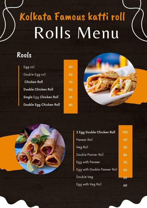 Menu of Kolkata Famous Kaati Roll, KR Puram, Bangalore