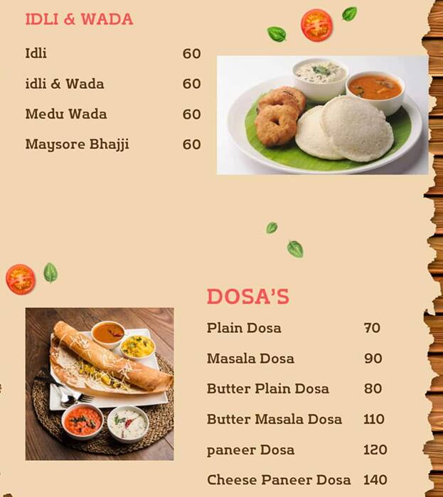 Menu of Kudale’s Dosa House, Kondhwa, Pune