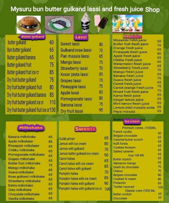Menu of Mysuru Butter & Gulkand Shop, Koramangala 1st Block, Bangalore