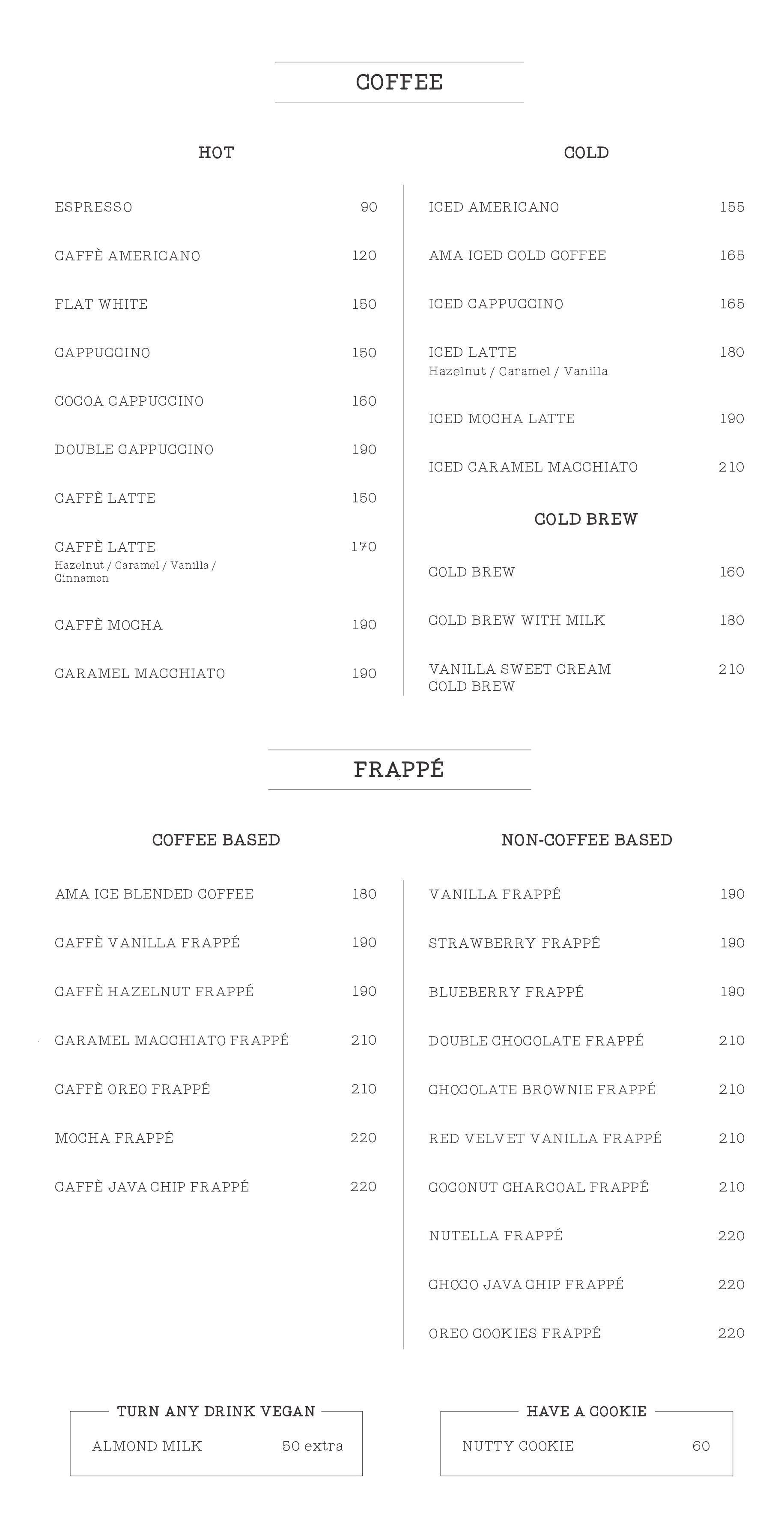 Menu of AMA Cafe, Majnu ka Tila, New Delhi