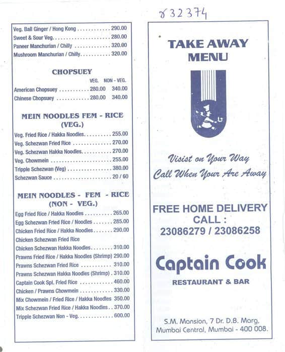 Menu at Captain Cook, Mumbai, Shop No. 55