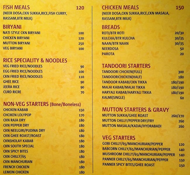 Menu at South Spicy Bites, Bengaluru, 2nd Block