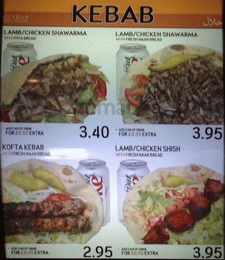 Menu at Shabab restaurant, London