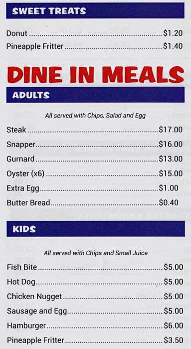 Menu at The Fish Shop restaurant, Tuakau