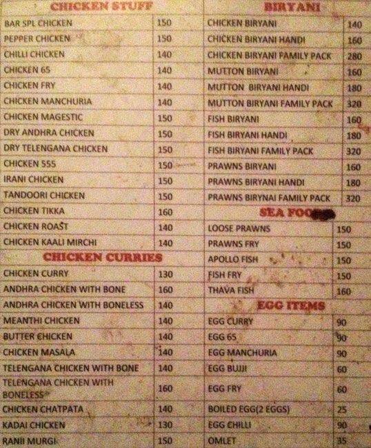 Menu at Chai shai bar, Secunderabad, PG Road