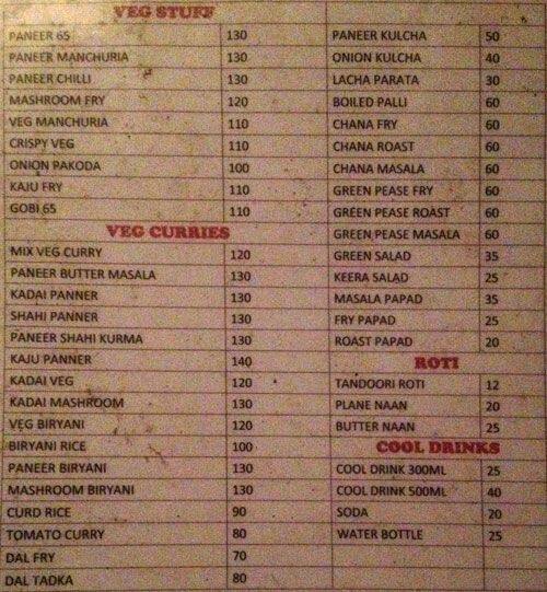 Menu at Chai shai bar, Secunderabad, PG Road