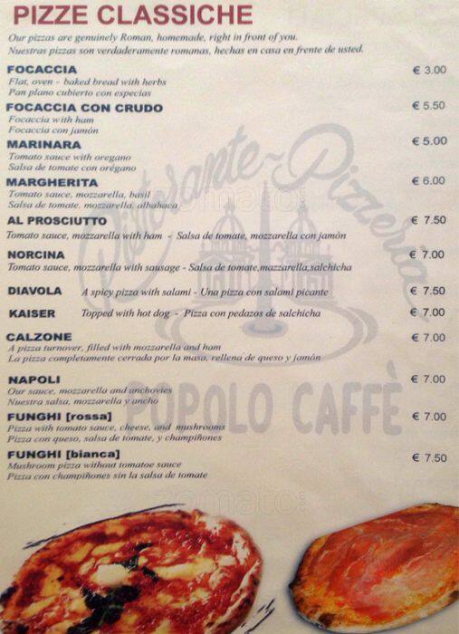 Menu da Ristorante Pizzeria Popolo Caffè, Roma, Via Flaminia
