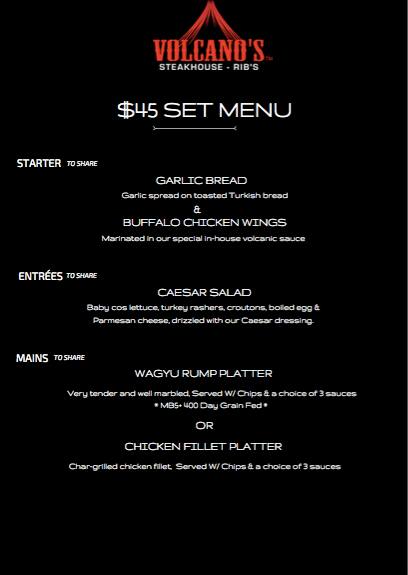 Menu at Volcanos Steakhouse Parramatta, Parramatta, 311-313 Church St