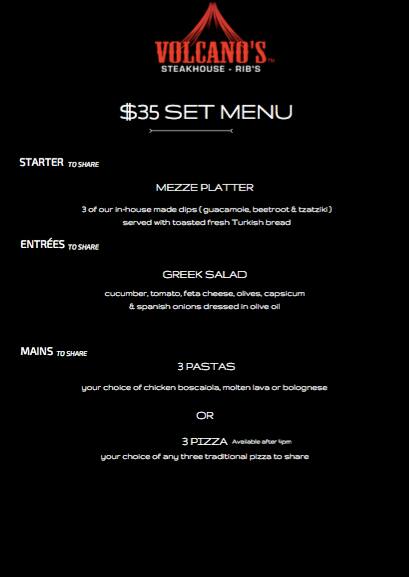 Menu at Volcanos Steakhouse Parramatta, Parramatta, 311-313 Church St