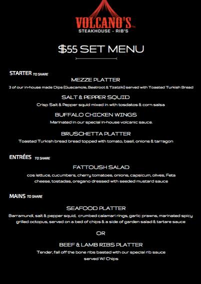Menu at Volcanos Steakhouse Parramatta, Parramatta, 311-313 Church St