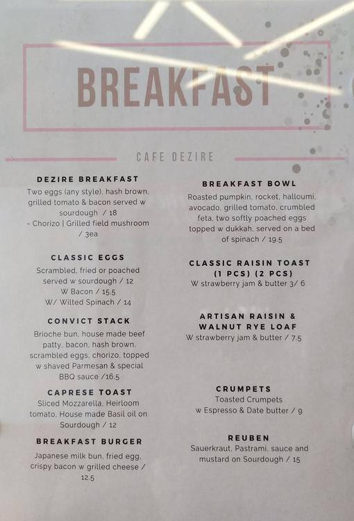Menu at Cafe Dezire, Morningside, 38 Junction Rd