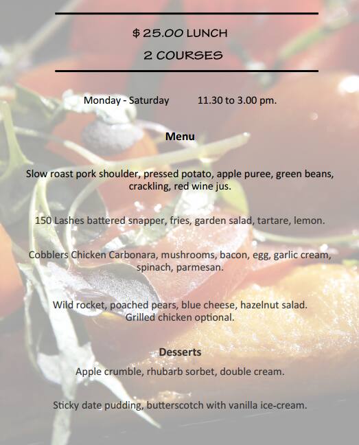 Menu at Cobblers Tavern pub & bar, Wannanup