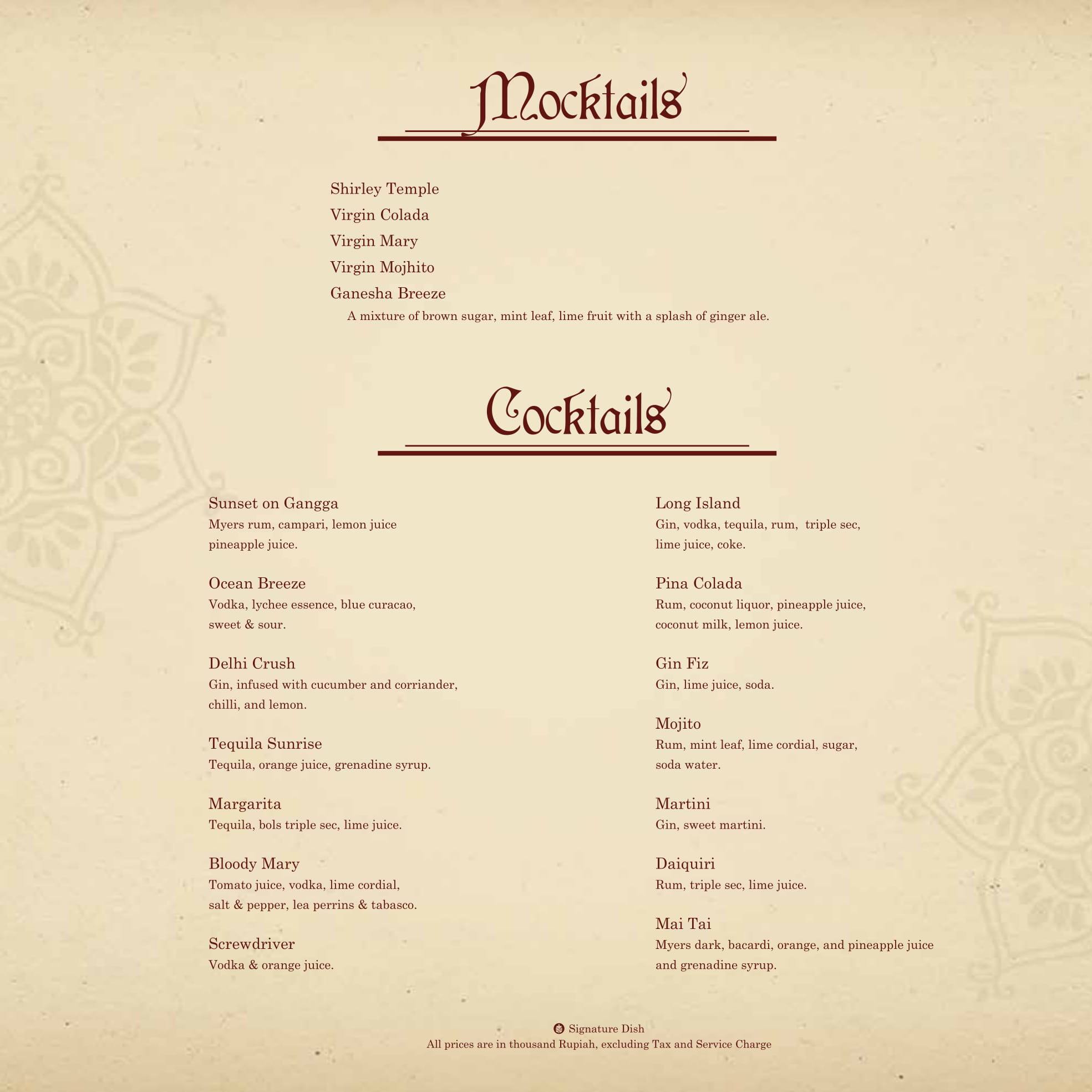 Menu at Ganesha Ek Sanskriti Authentic Indian Restaurant and Bar Ubud, Ubud