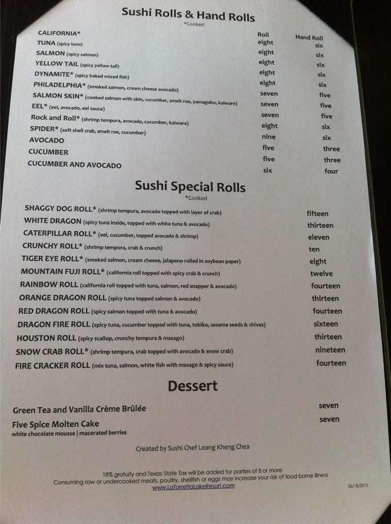 Carta de Yoi Sushi Bar, Conroe