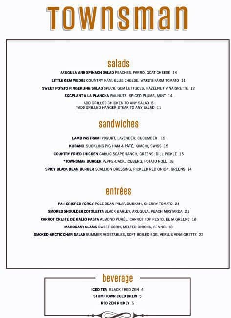 Menu at Townsman pub & bar, Boston