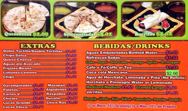 Menu at Taqueria San Luis restaurant, Fort Worth, 8th Ave