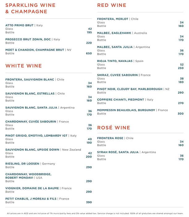 Menu at Jebel Ali Clubhouse, Dubai