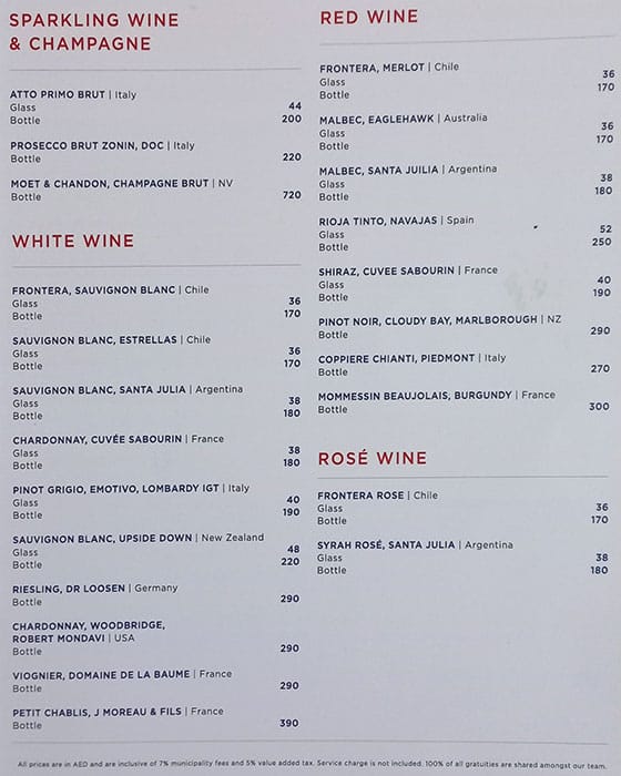 Menu at The Clubhouse, Dubai