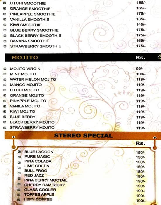 Menu at Stereo Cafe & Restaurant, Lucknow, A 862