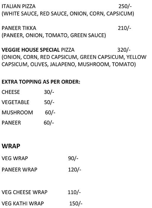 Menu at The Veggie House, Jamshedpur