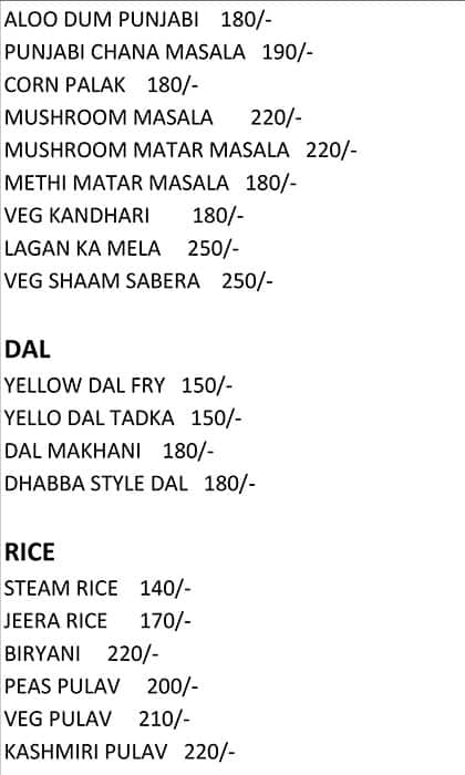 Menu at The Veggie House, Jamshedpur