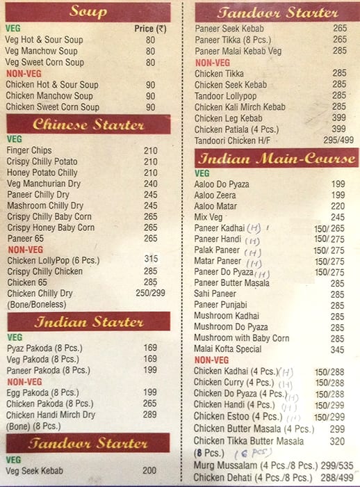 Menu of The Lord Of Foods, Patliputra Colony, Patna