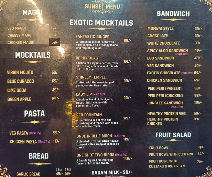 Menu of Liquids & Solids, Kondapur, Hyderabad