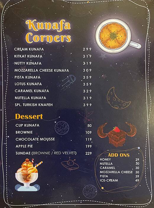 Menu of Kunafa Corner, BTM, Bangalore