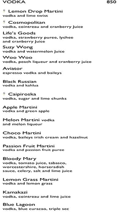 Menu at Six Degrees - The Leela Mumbai, Mumbai