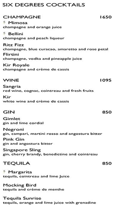 Menu at Six Degrees - The Leela Mumbai, Mumbai