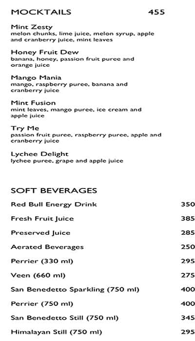 Menu at Six Degrees - The Leela Mumbai, Mumbai