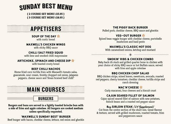 Menu at Maxwell's pub & bar, London, 8 James Street