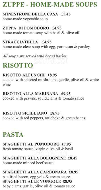 Menu at Giotto restaurant, London