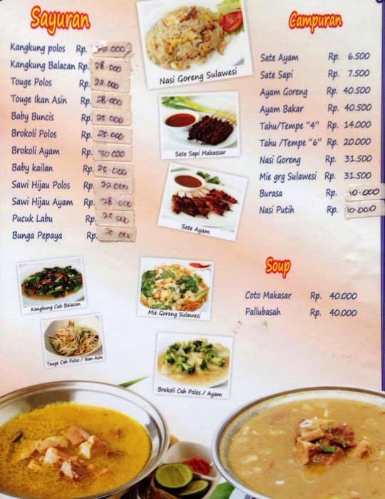 Carta del restaurante Rumah Makan Sulawesi, Yakarta, Jl. Panglima Polim ...