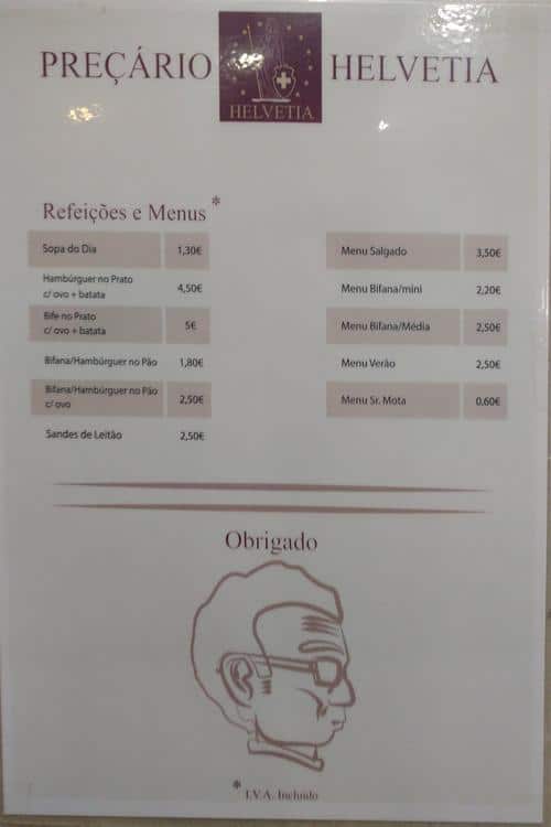 Menu at Helvetia pub & bar, Belas
