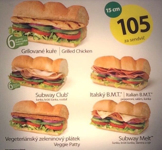 Subway Menu, Menu podniku Subway, Chodov, Praha 4 - Lunchtime/Zomato