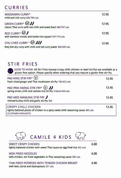 Menu at Camile restaurant, Dublin, 17 Maypark Malahide Rd