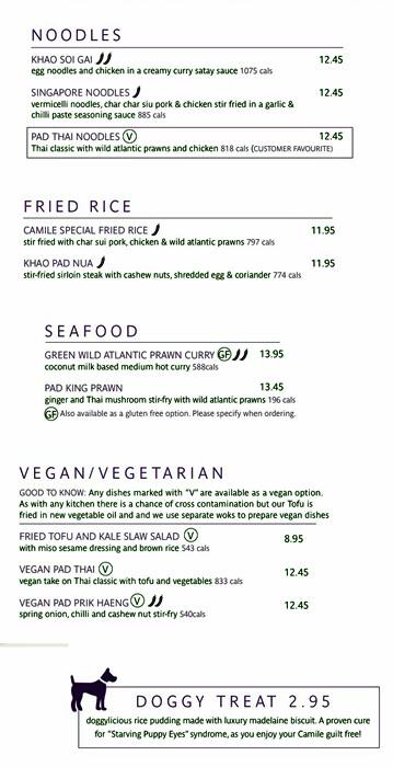 Menu at Camile restaurant, Dublin, 17 Maypark Malahide Rd