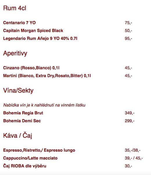 Menu at Bistro EDEN restaurant, Kolin