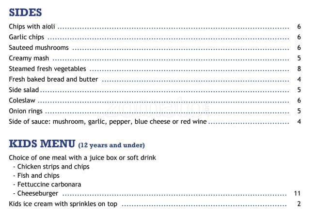 Menu at The Seven Mile Bar & Bistro, Balcatta