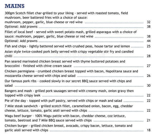 Menu at The Seven Mile Bar & Bistro, Balcatta